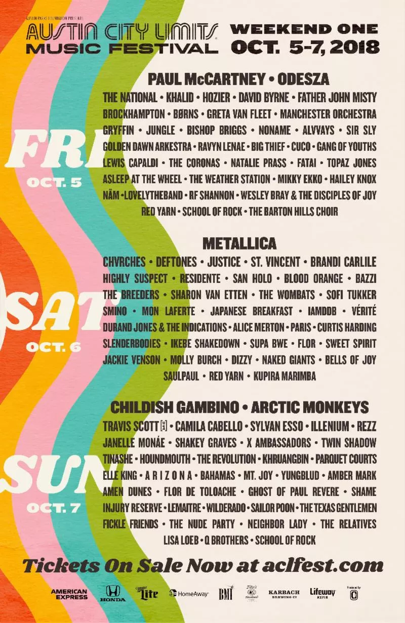 Things to Do: Austin City Limits Festival Announces 2018 Daily Lineups ...